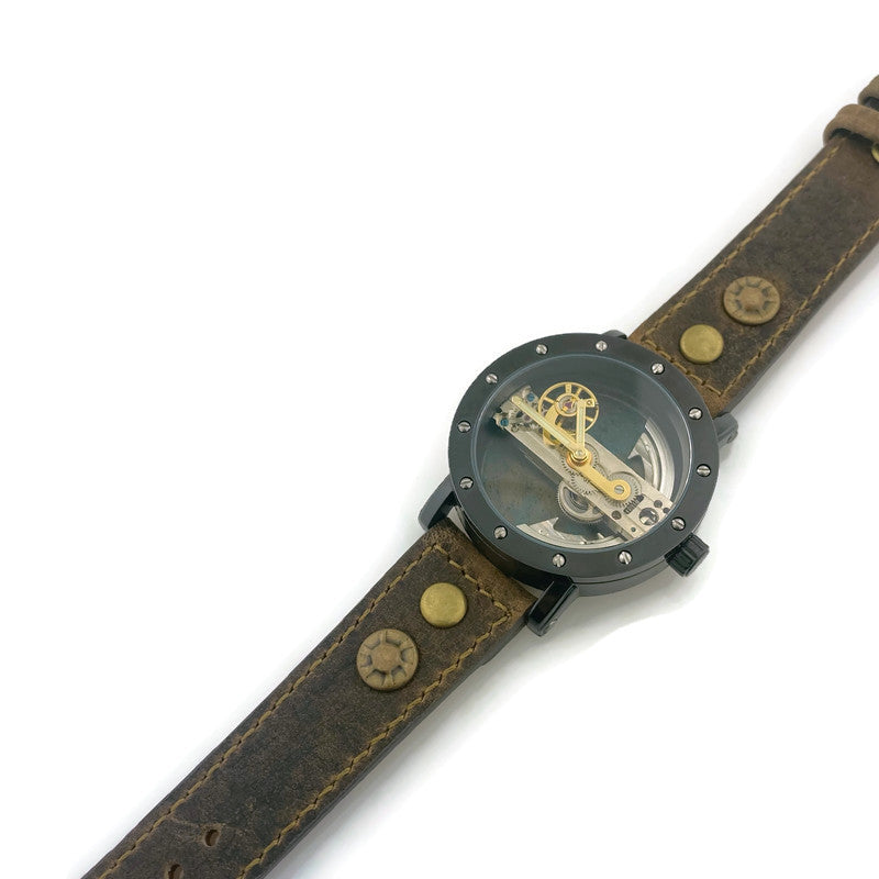 Automatic Mechanical Watch, Blue Background with Brown Leather Band ...