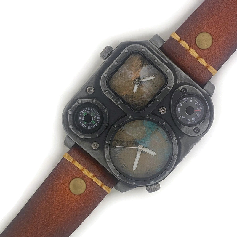 Large Dial Two Time Zone Watch with Compass And Thermometer ...